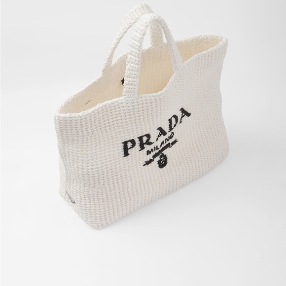Prada | Bags | Prada Raffia White Knit Tote Beach Bag | Poshmark